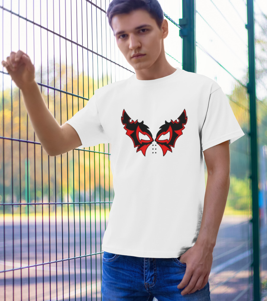 Hell Cat Mask Red And Black Winged T-Shirt