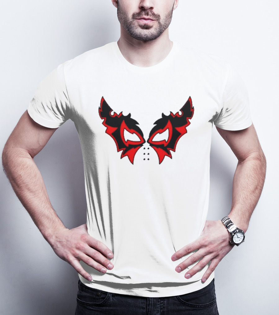 Hell Cat Mask Red And Black Winged T-Shirt