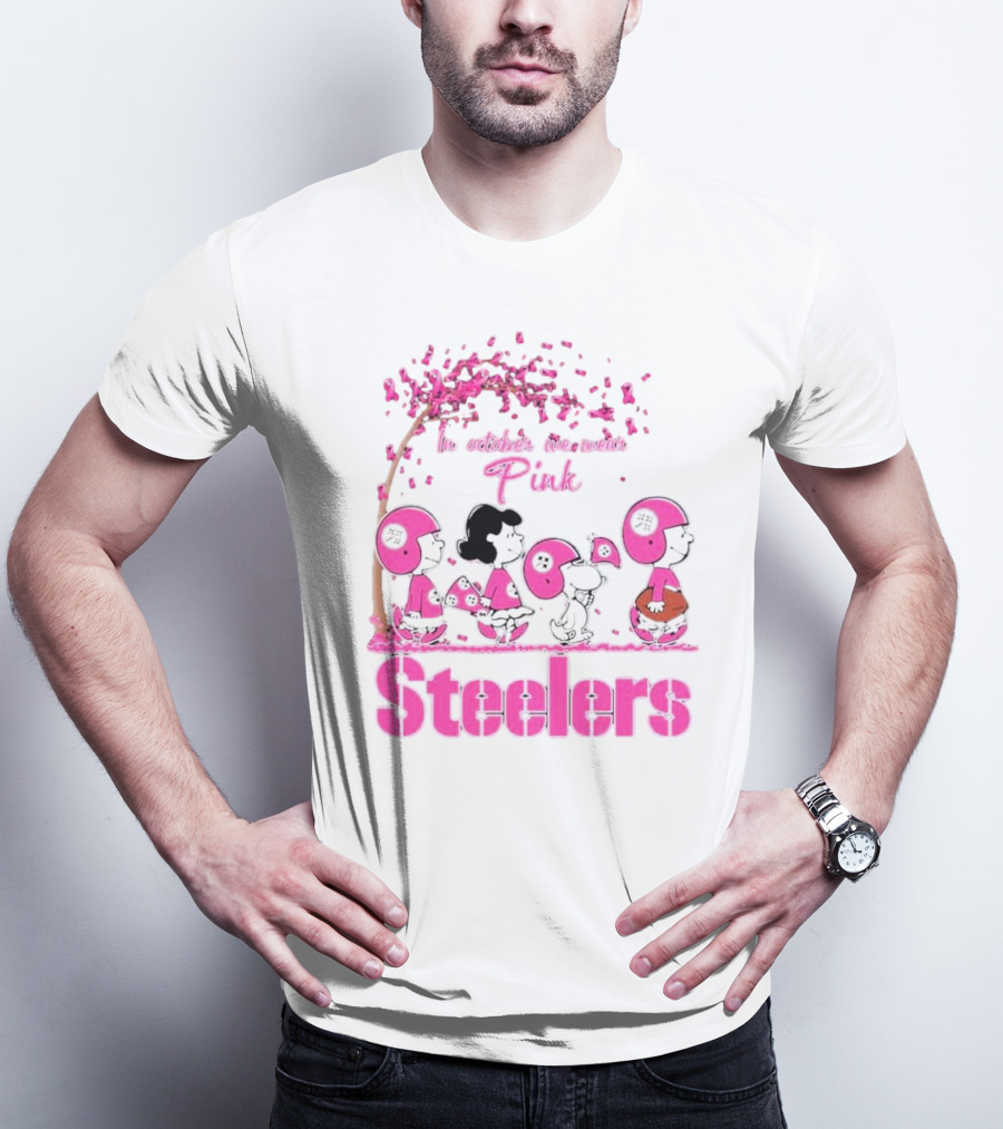 In October We Wear Pink Snoopy Steelers Breast Cancer Awareness T-Shirt