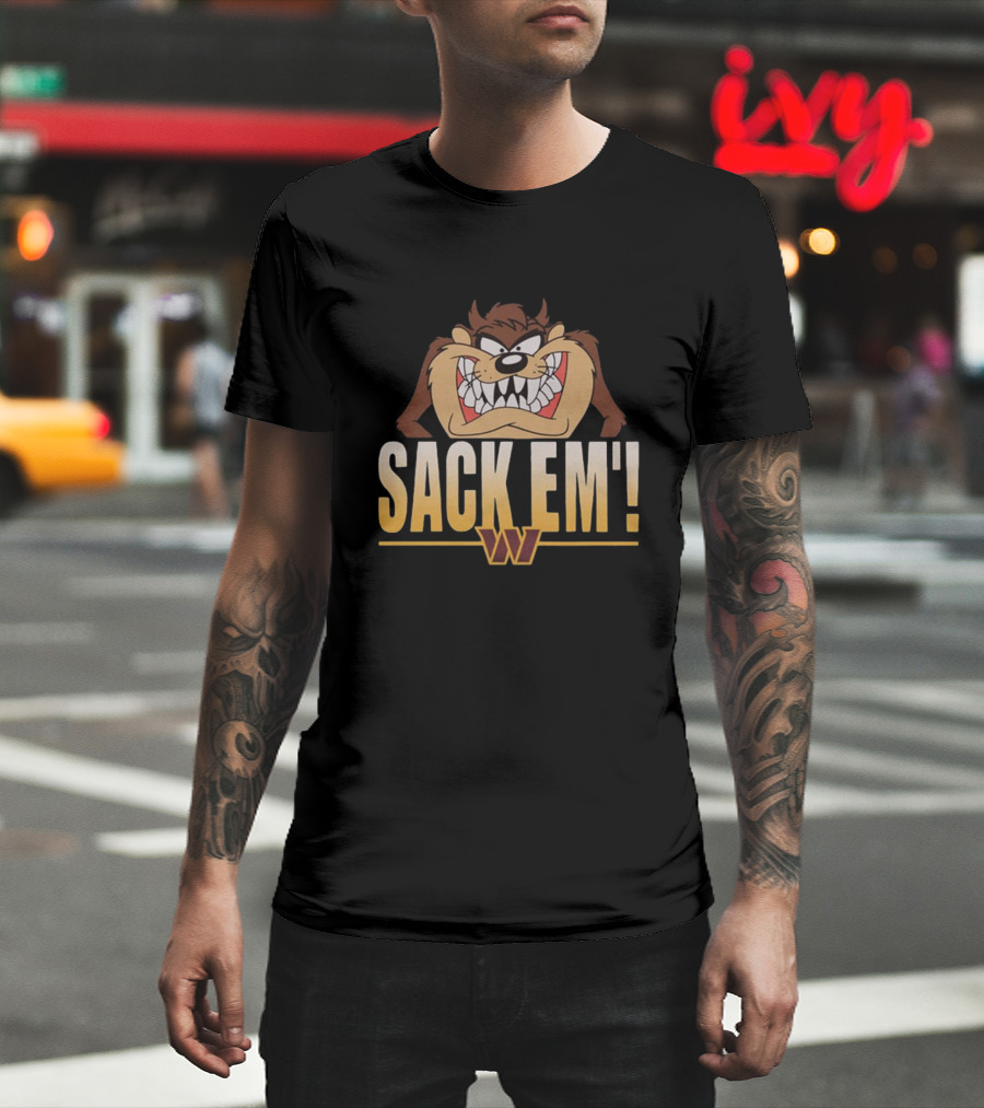 Looney Tunes Taz Sack Em’ Washington Commanders NFL T-Shirt