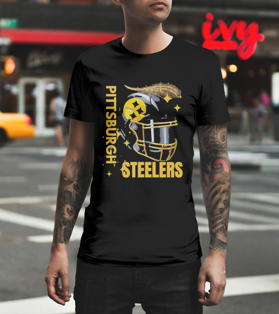 Pittsburgh Steelers Glitter Helmet Football Team T-Shirt