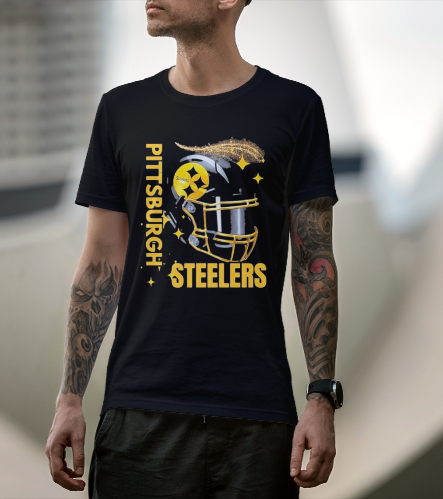 Pittsburgh Steelers Glitter Helmet Football Team T-Shirt