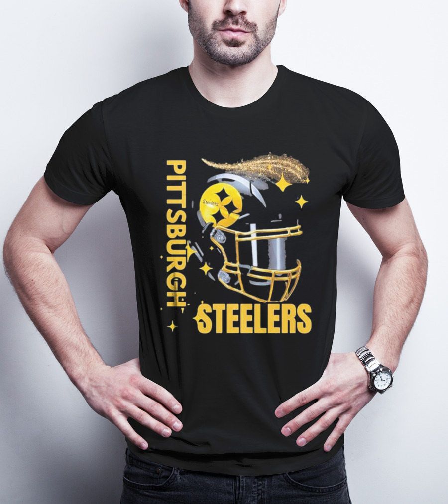 Pittsburgh Steelers Glitter Helmet Football Team T-Shirt