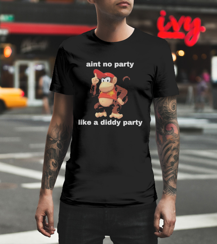 Aint No Party Like A Diddy Party Funny Meme Monkey With Red Hat And Star T-Shirt