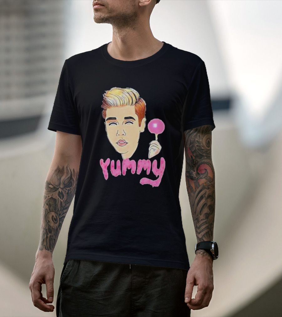 Yummy Justin Bieber Cartoon Face Lollipop T-Shirt