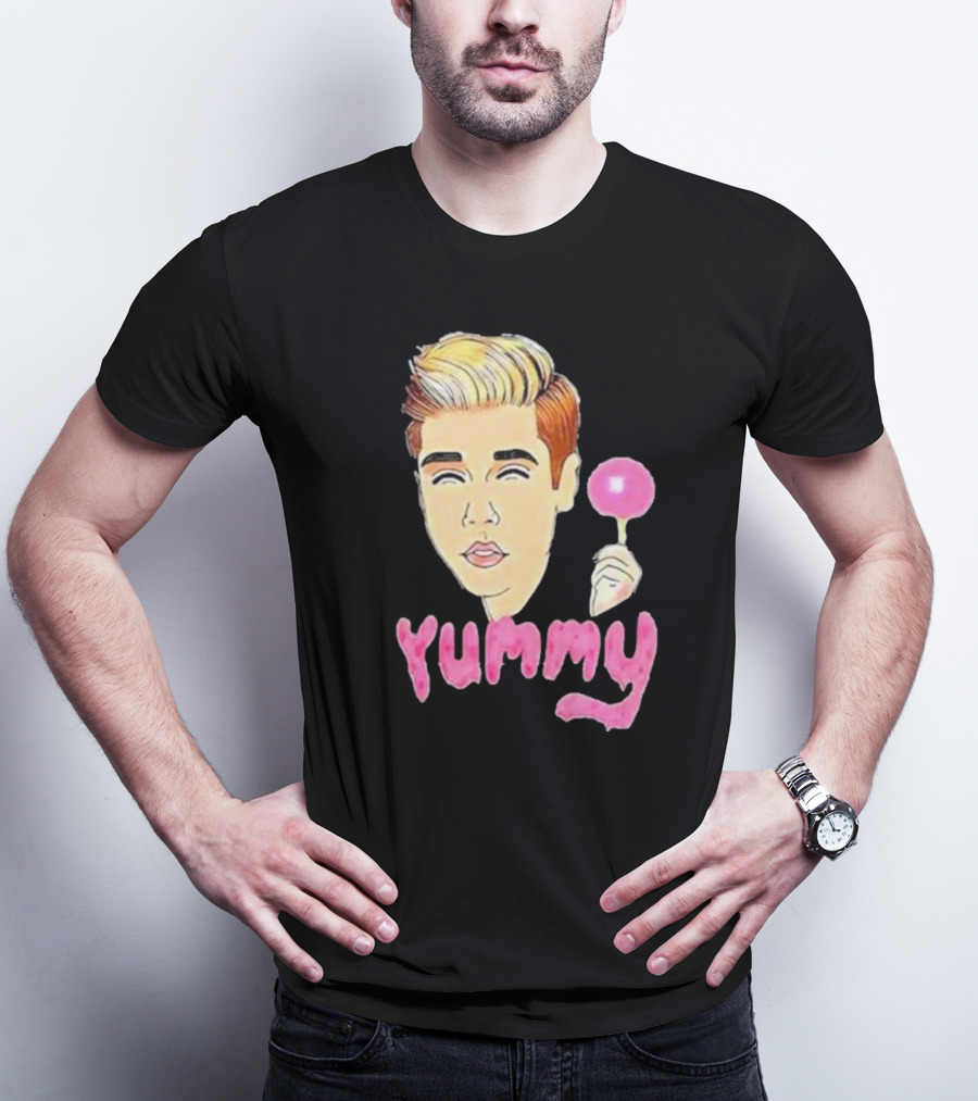 Yummy Justin Bieber Cartoon Face Lollipop T-Shirt
