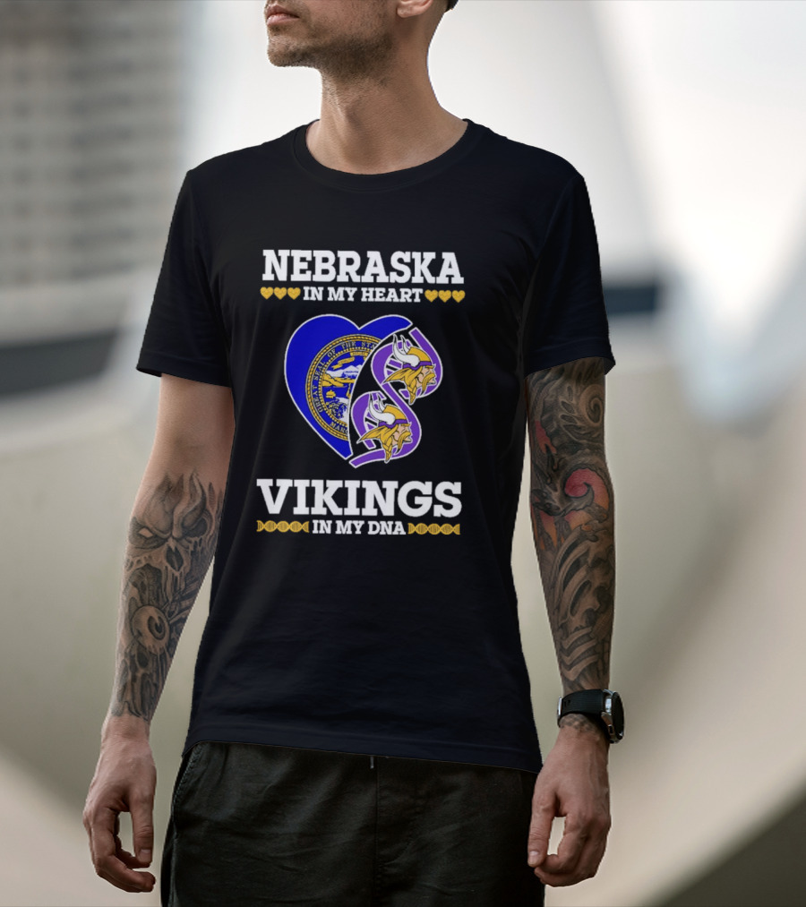 Nebraska In My Heart Vikings In My DNA State Seal Vikings T-Shirt