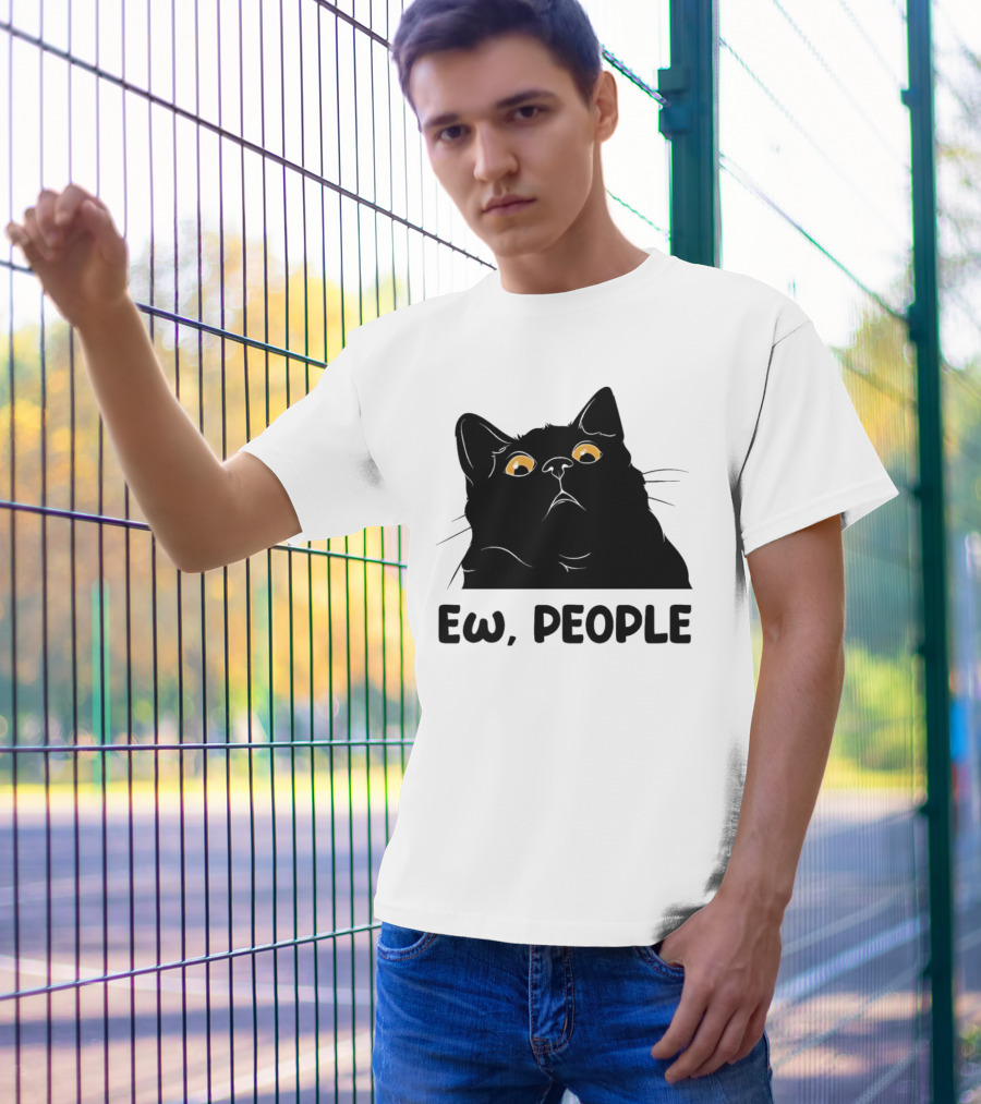 Ew People Cat Black Silhouette With Yellow Eyes T-Shirt