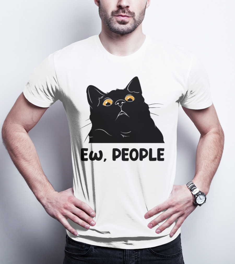 Ew People Cat Black Silhouette With Yellow Eyes T-Shirt