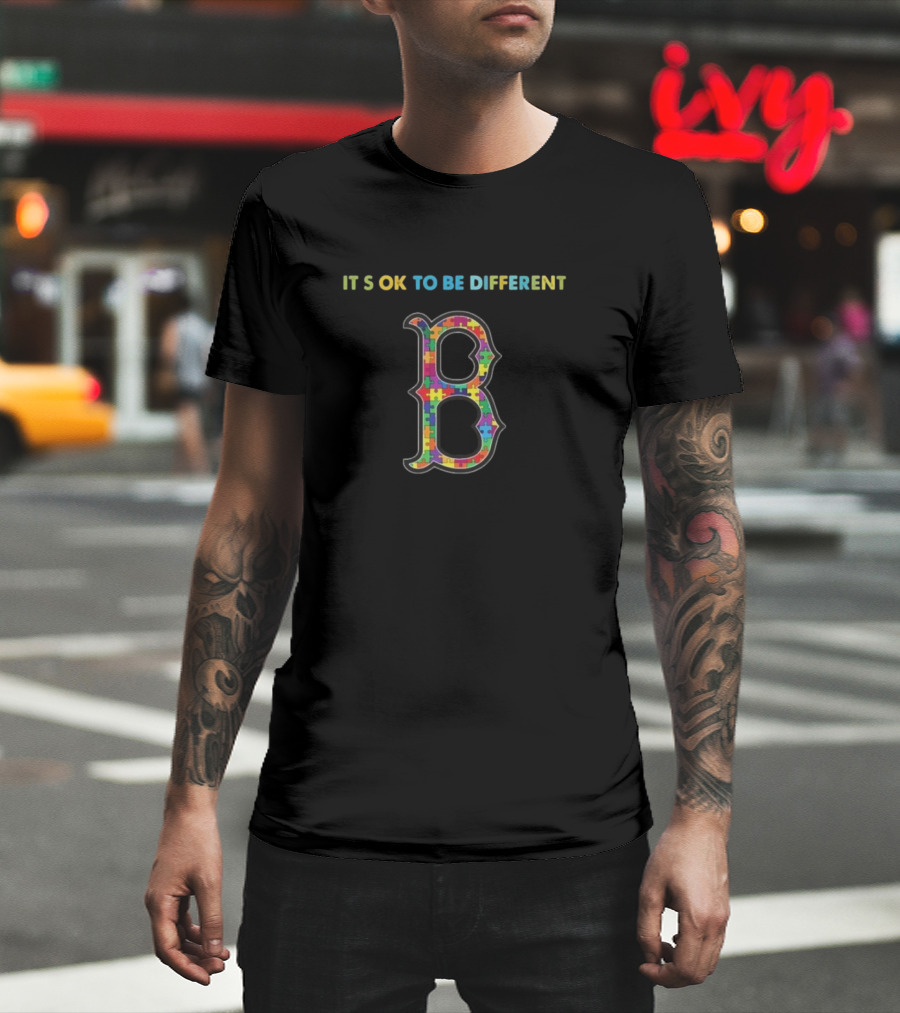 MLB Boston Red Sox It's Ok To Be Different Autism Puzzle B T-Shirt