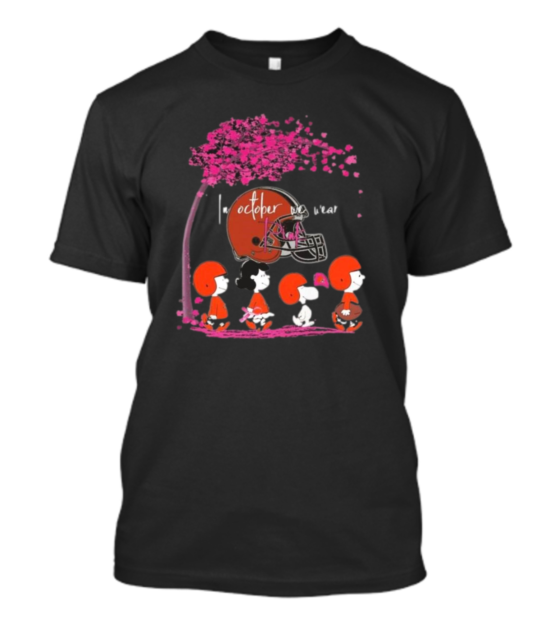 Peanuts Characters Cleveland Browns October We Wear Pink T-Shirt