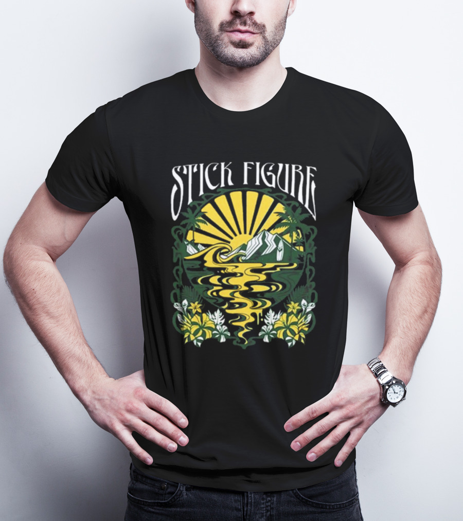 Stick Figure Run Run River Event Island Sun And Palm Trees T-Shirt