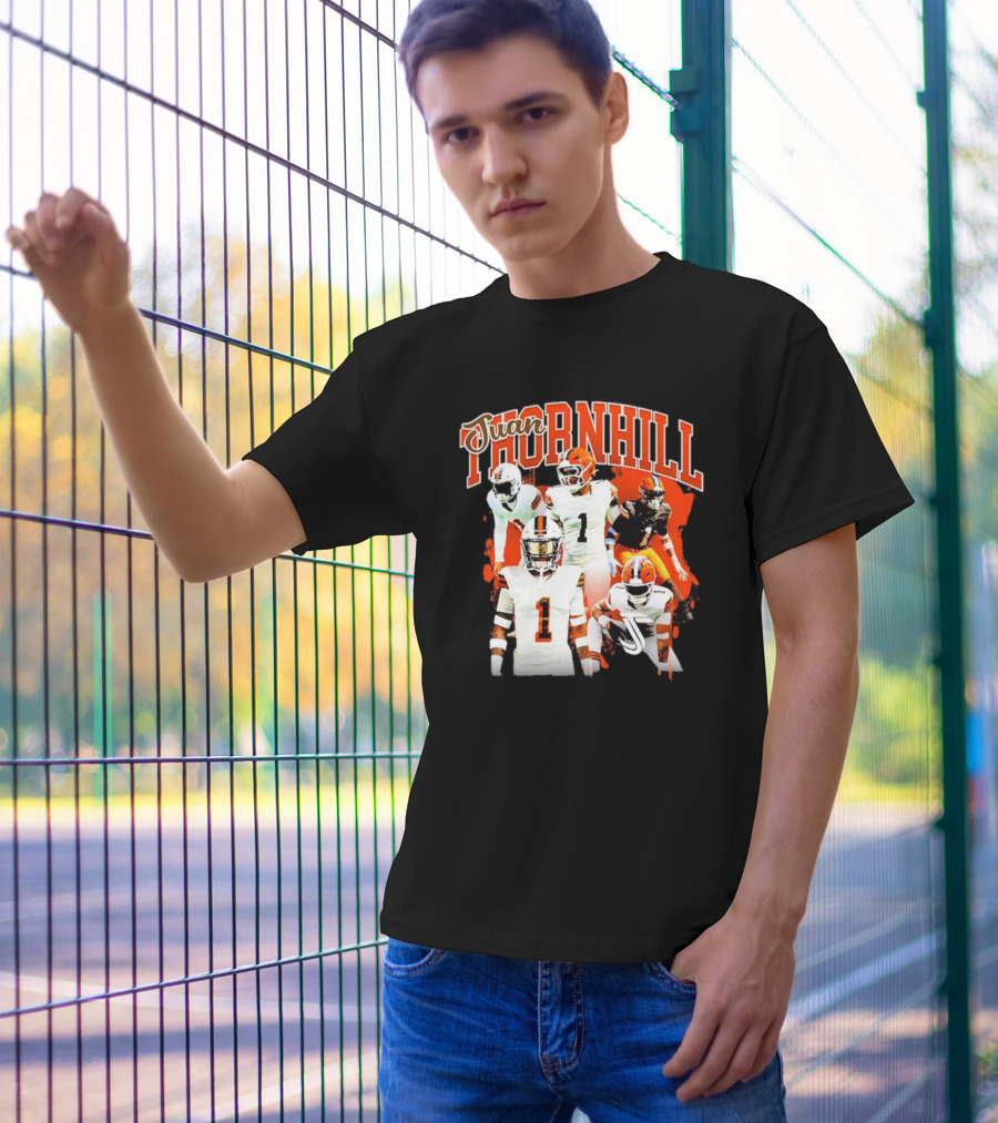 Juan Thornhill Football Player Orange And Black Action Collage T-Shirt