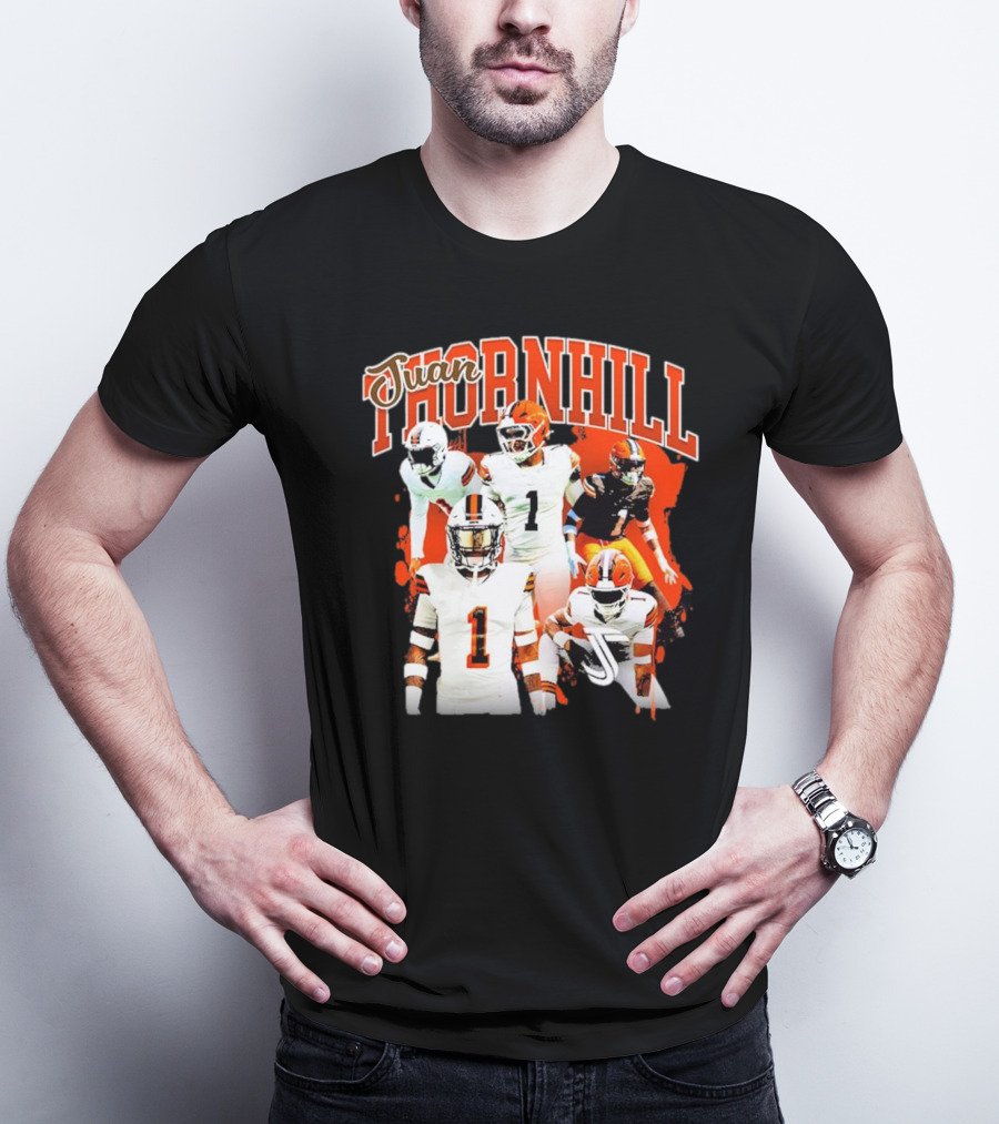 Juan Thornhill Football Player Orange And Black Action Collage T-Shirt