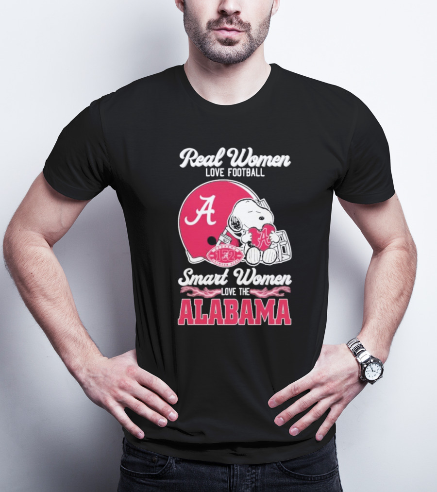 Real Women Love Football Smart Women Love The Alabama Crimson Tide 132 Season Snoopy Helmet T-Shirt
