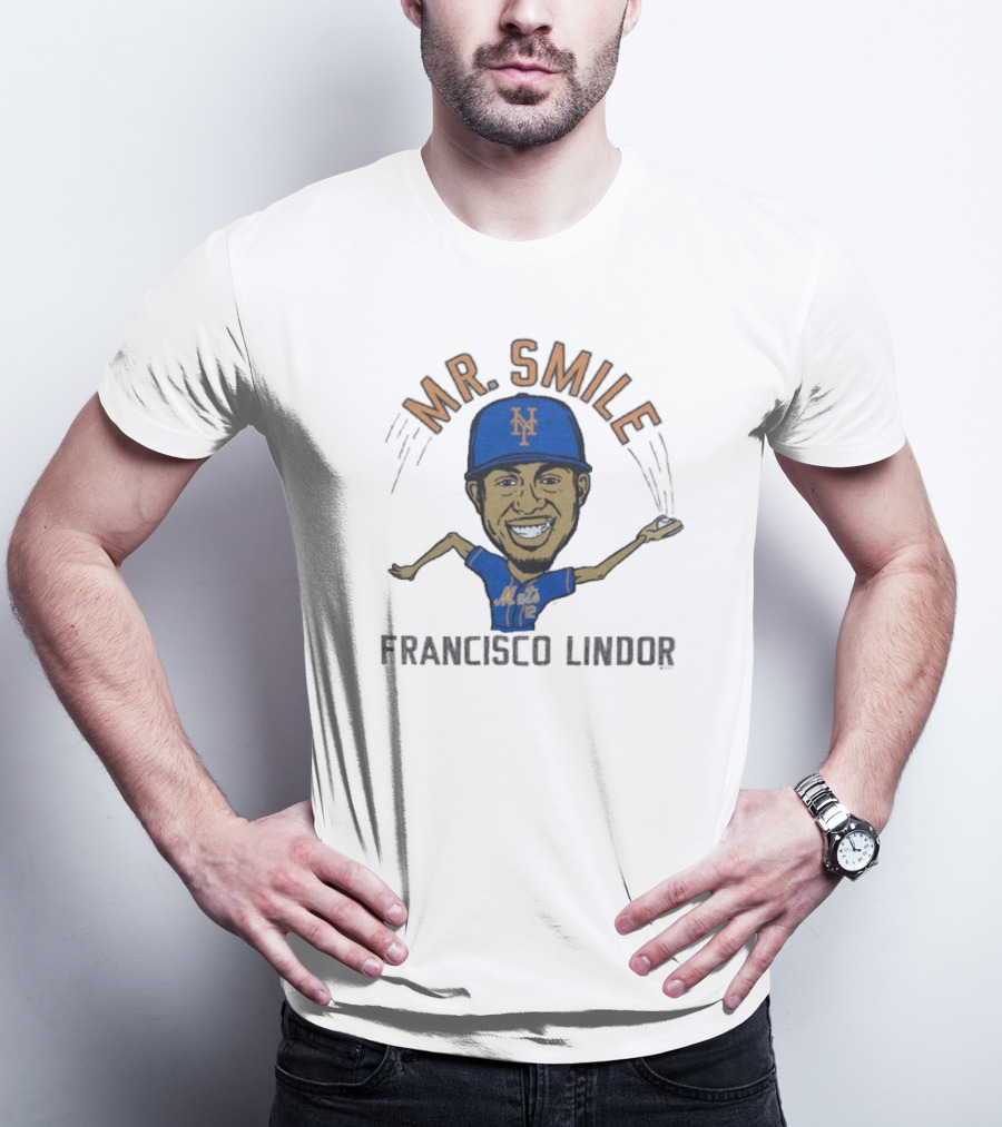 Mr. Smile New York Mets Francisco Lindor Caricature T-Shirt