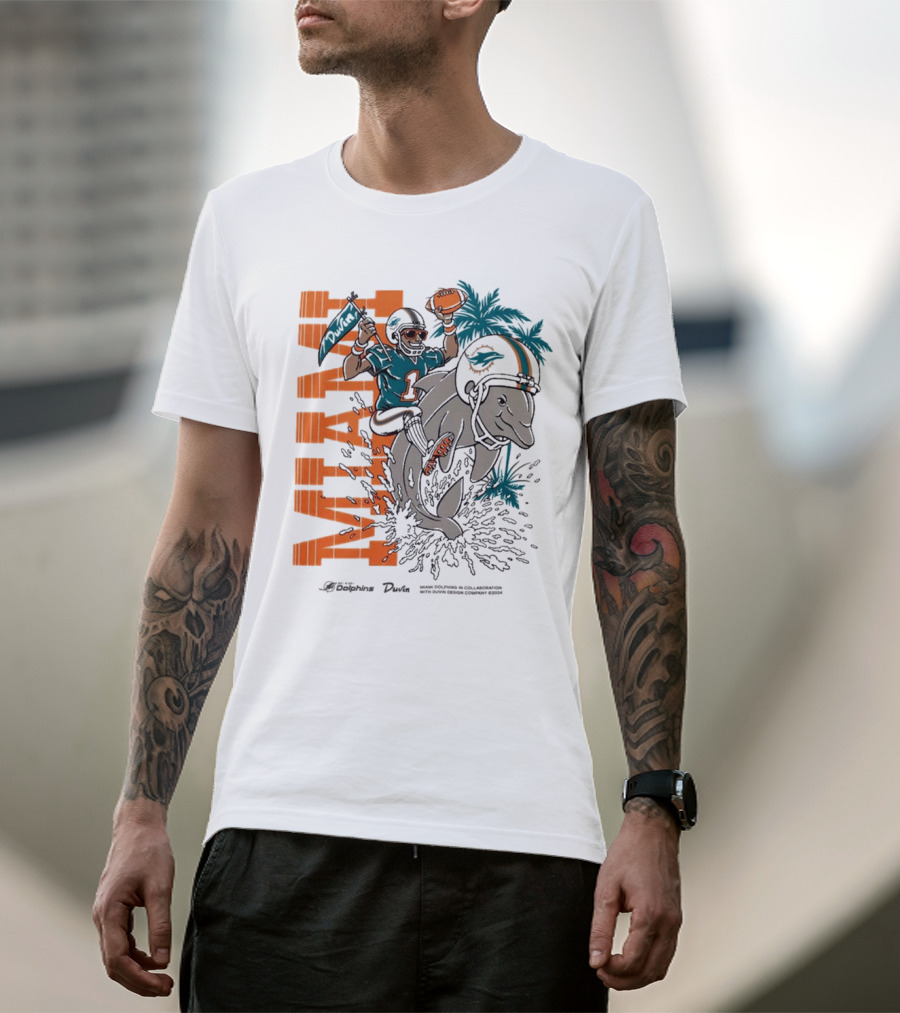 Duvin X Miami Dolphins Miami Flippin' Time With Dolphins Football And Palm Trees T-Shirt