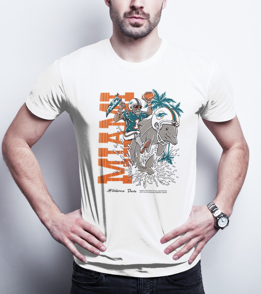 Duvin X Miami Dolphins Miami Flippin' Time With Dolphins Football And Palm Trees T-Shirt