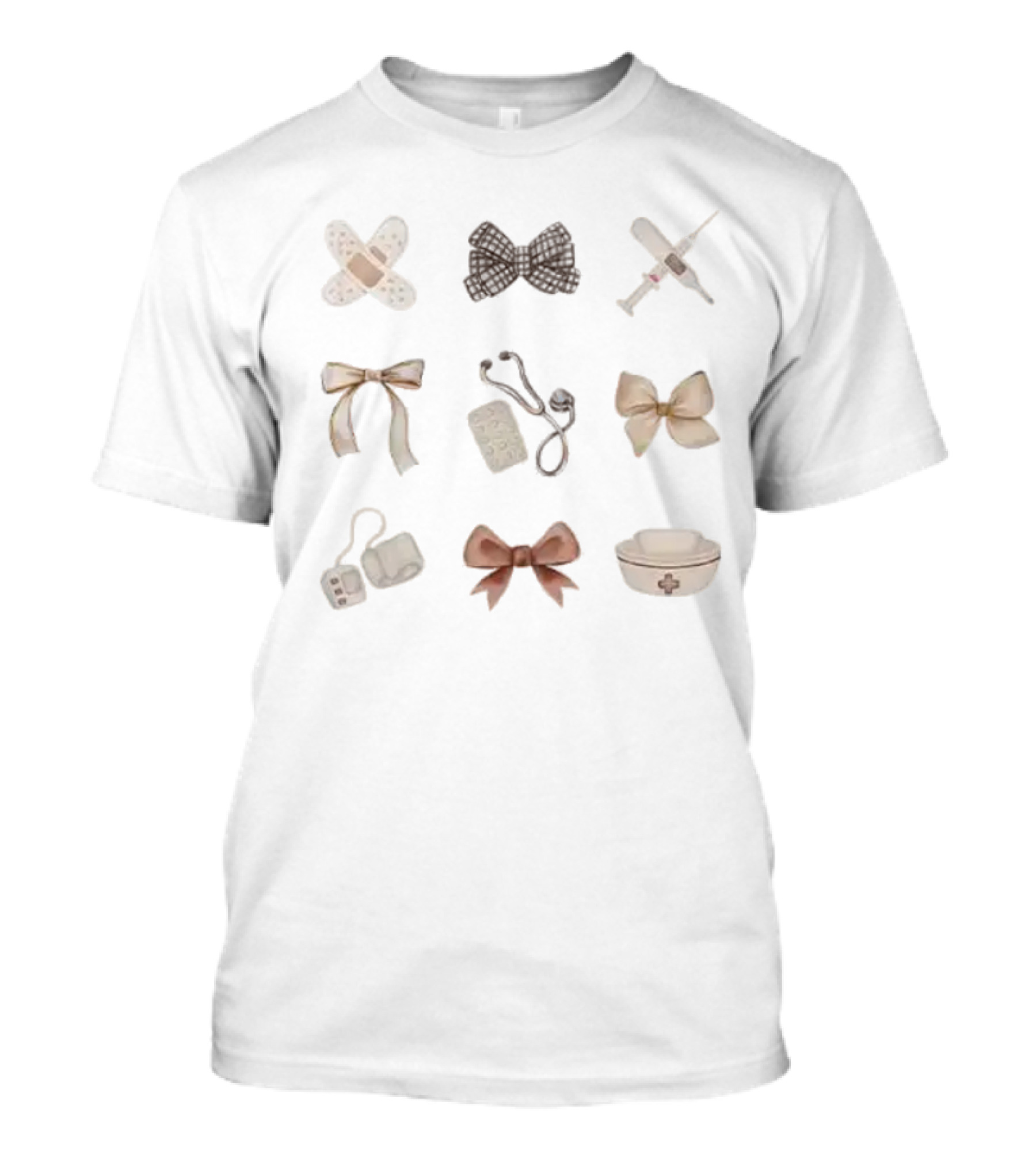Fall Nurse Nursing Bandages Bows Syringe Pill Nurse Cap T-Shirt