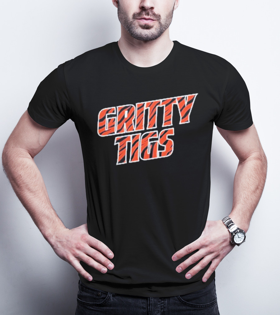 Gritty Tigs Detroit Tigers Baseball Tiger Stripe Text T-Shirt