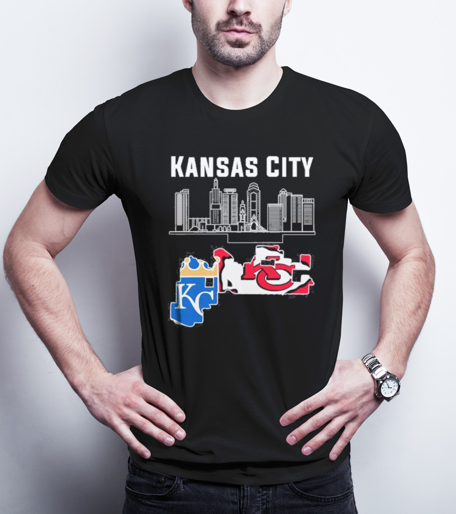 Kansas City Skyline KC Chiefs Royals Map T-Shirt