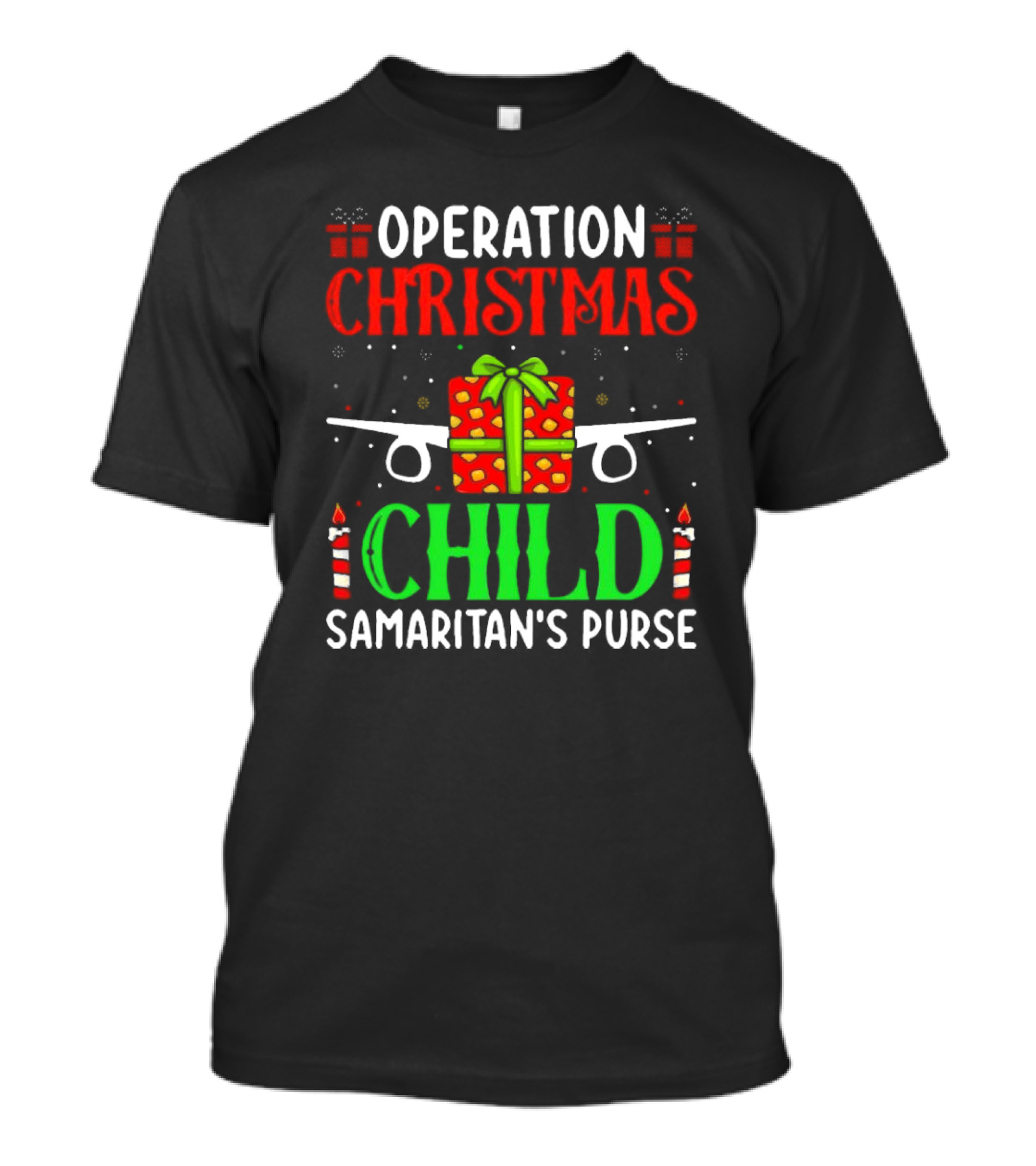Operation Christmas Child Samaritan's Purse Airplane Gift Box Candles T-Shirt