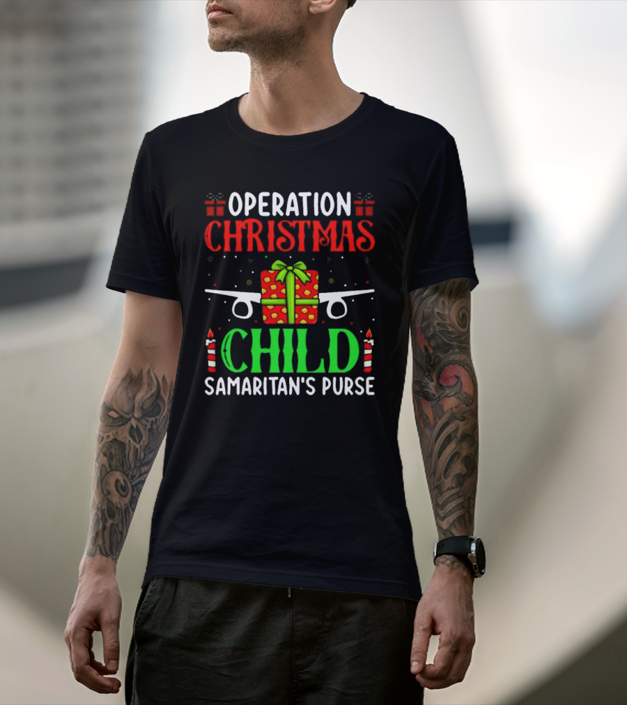 Operation Christmas Child Samaritan's Purse Airplane Gift Box Candles T-Shirt