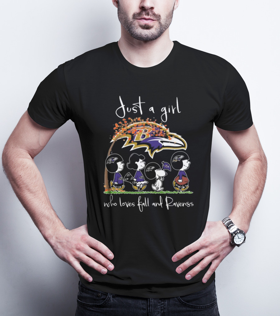 Just A Girl Who Loves Fall And Ravens Peanuts Characters T-Shirt