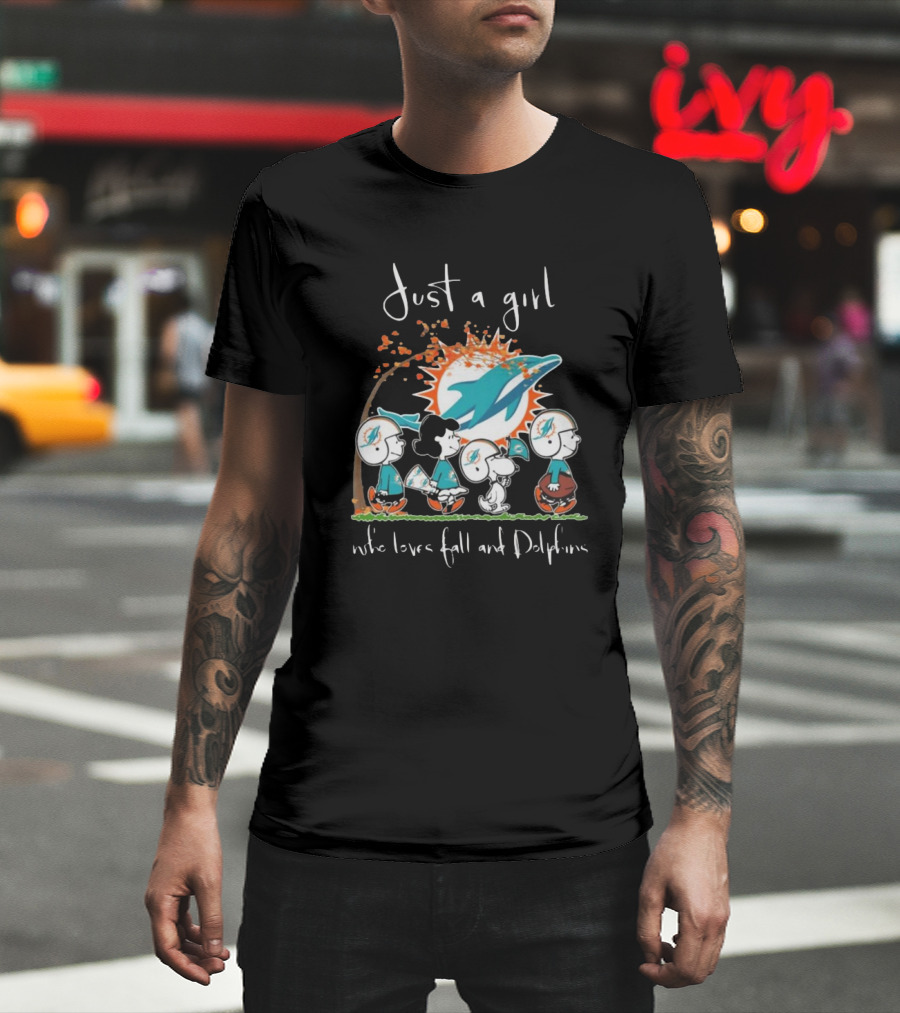 Just A Girl Who Loves Fall And Dolphins Peanuts Characters Miami T-Shirt