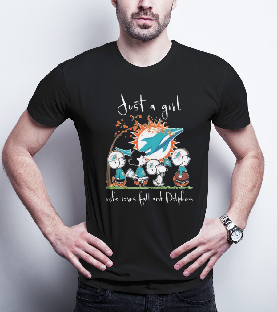 Just A Girl Who Loves Fall And Dolphins Peanuts Characters Miami T-Shirt