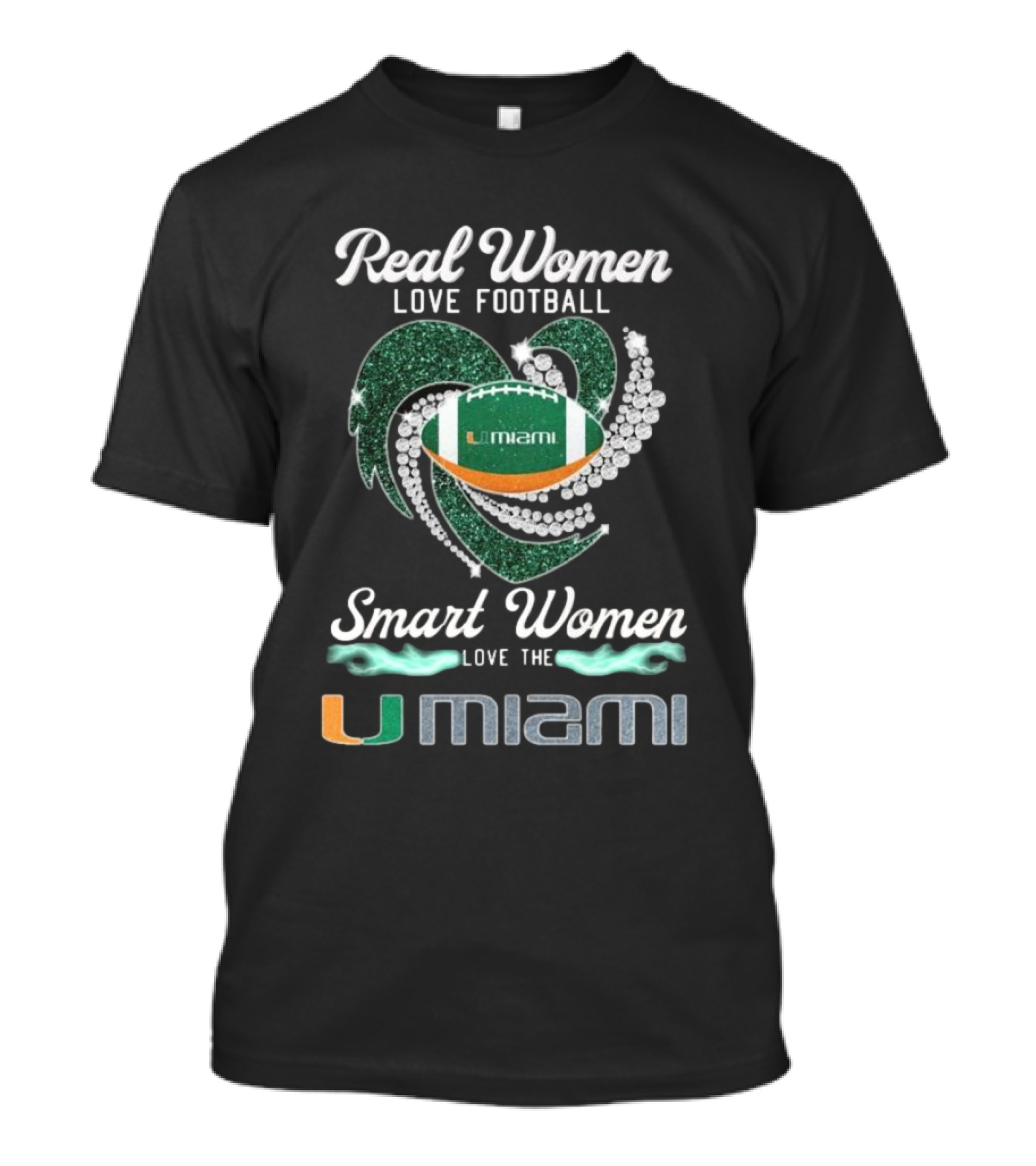 Real Women Love Football Smart Women Love The U Miami Diamond Heart T-Shirt