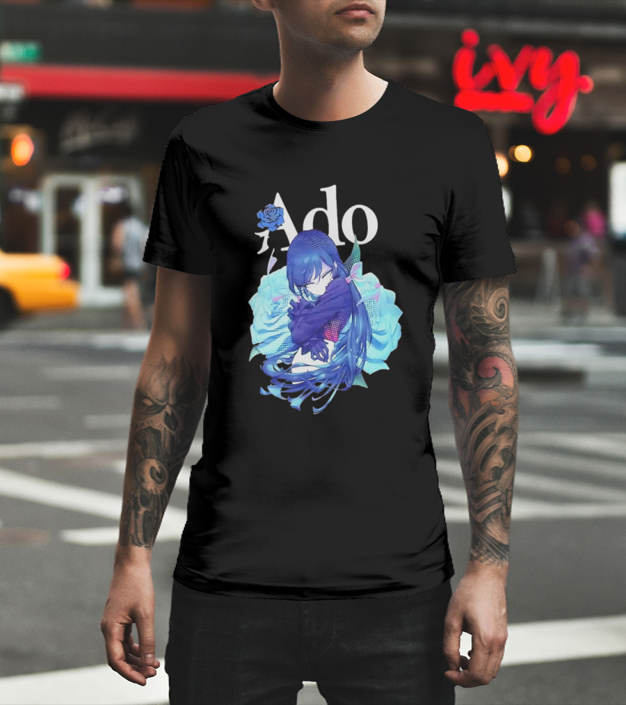 Ado Roses Pose Blue Hair Art Japanese Singer Anime T-Shirt