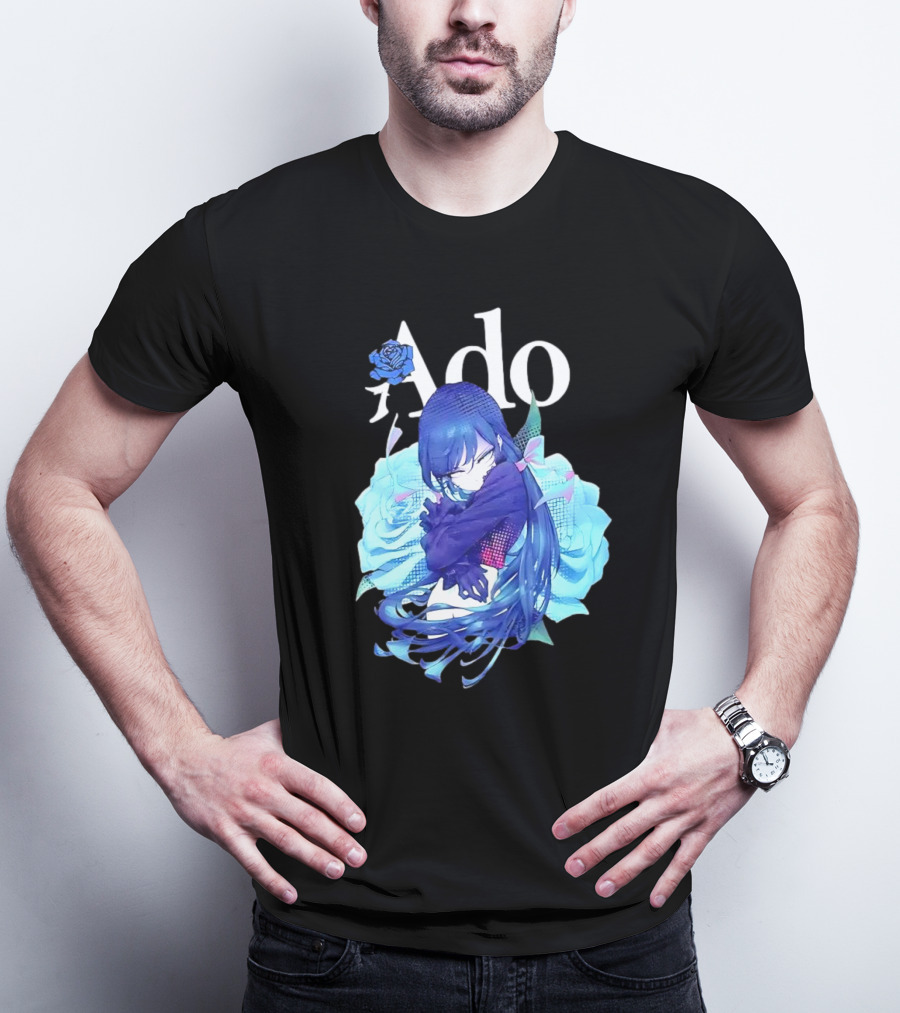 Ado Roses Pose Blue Hair Art Japanese Singer Anime T-Shirt