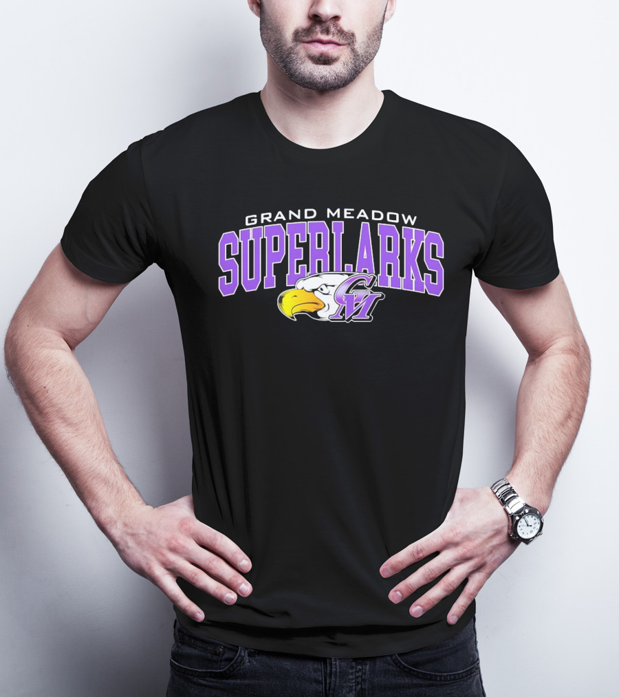 Grand Meadow Superlarks GM Eagle Logo Purple And Yellow T-Shirt