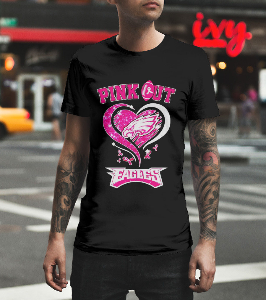 Philadelphia Eagles Pink Out Breast Cancer Awareness Heart T-Shirt