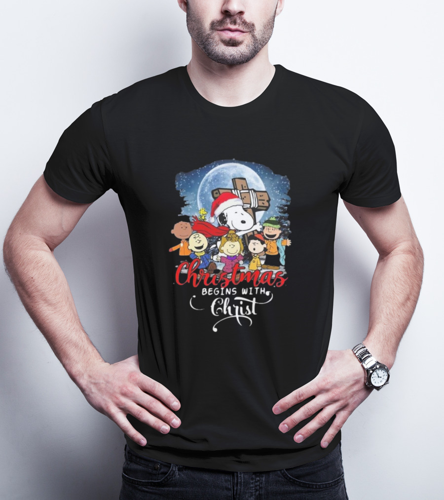 Christmas Begins With Christ Peanuts Characters Snoopy T-Shirt