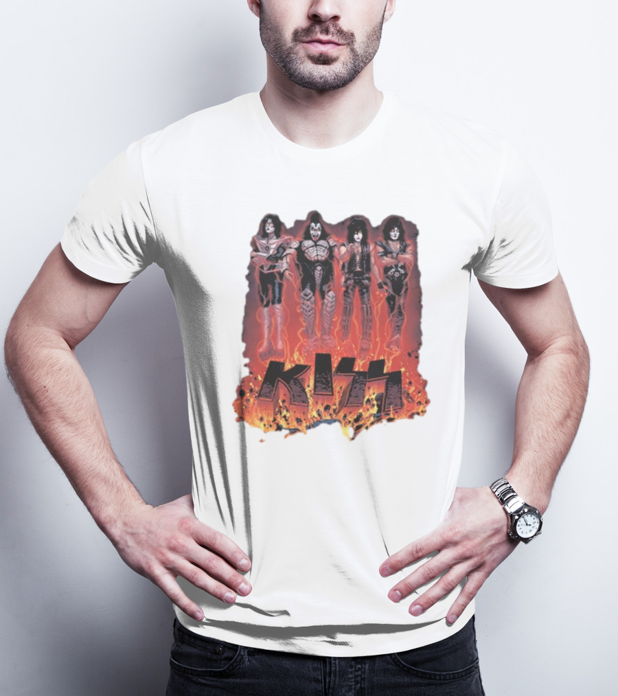 KISS Band Members Surrounded By Flames T-Shirt
