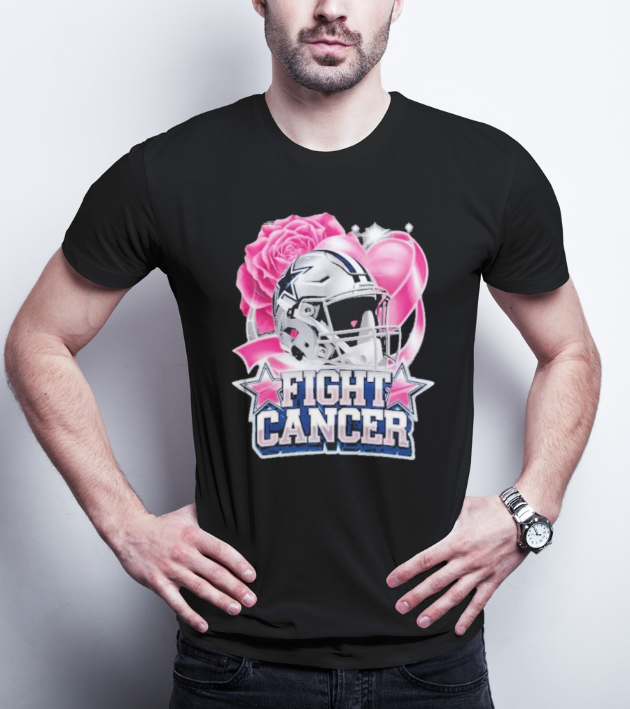Fight Cancer Breast Cancer Dallas Cowboys Helmet Roses Pink T-Shirt