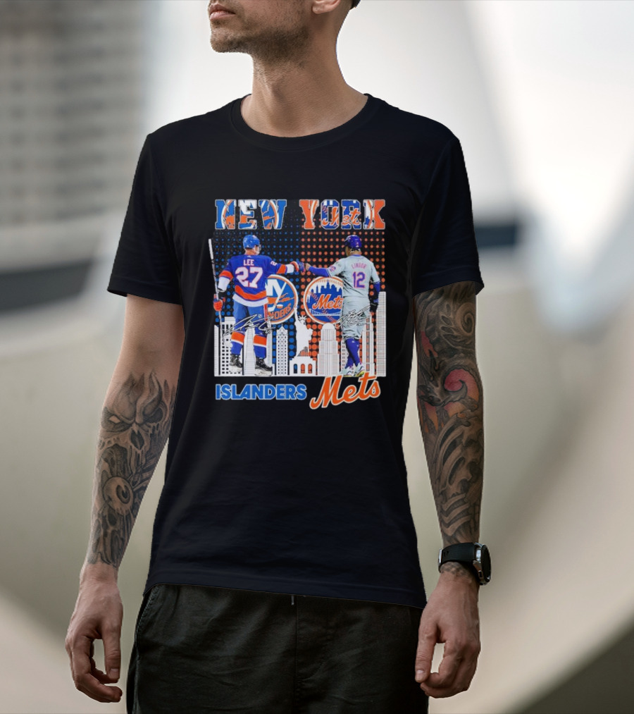 New York Islanders Mets Anders Lee Francisco Lindor Collaboration T-Shirt