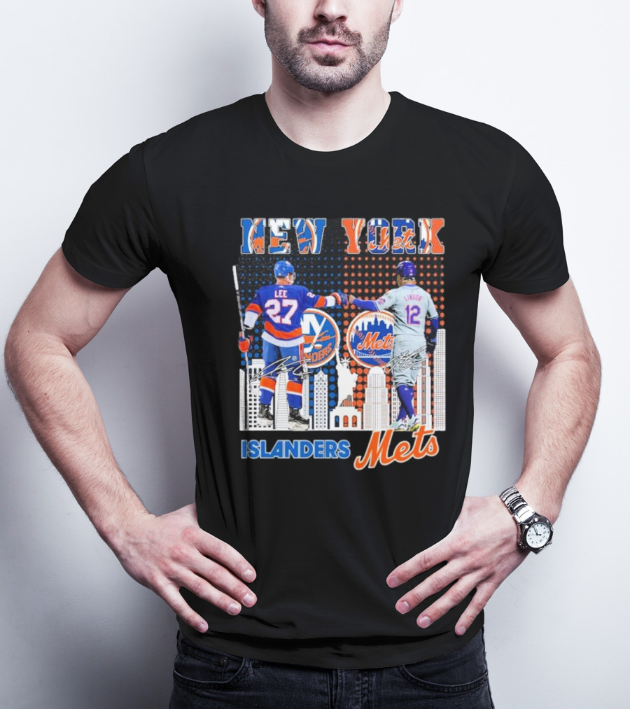 New York Islanders Mets Anders Lee Francisco Lindor Collaboration T-Shirt