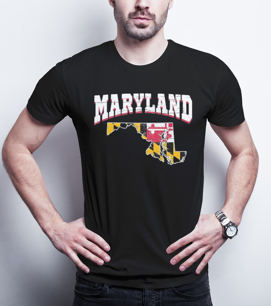 Maryland State Flag Map Proud Us Citizen America T-Shirt