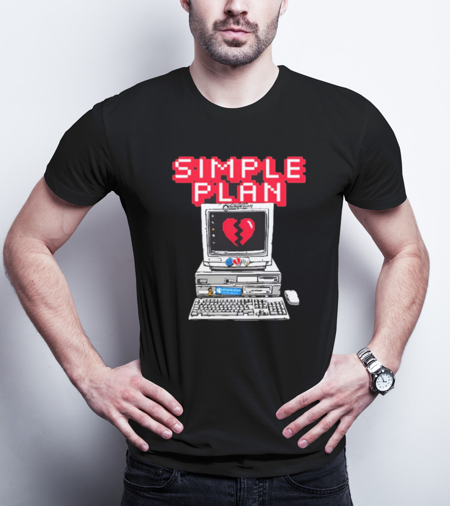 Simple Plan Retro Computer With Broken Heart Symbol T-Shirt