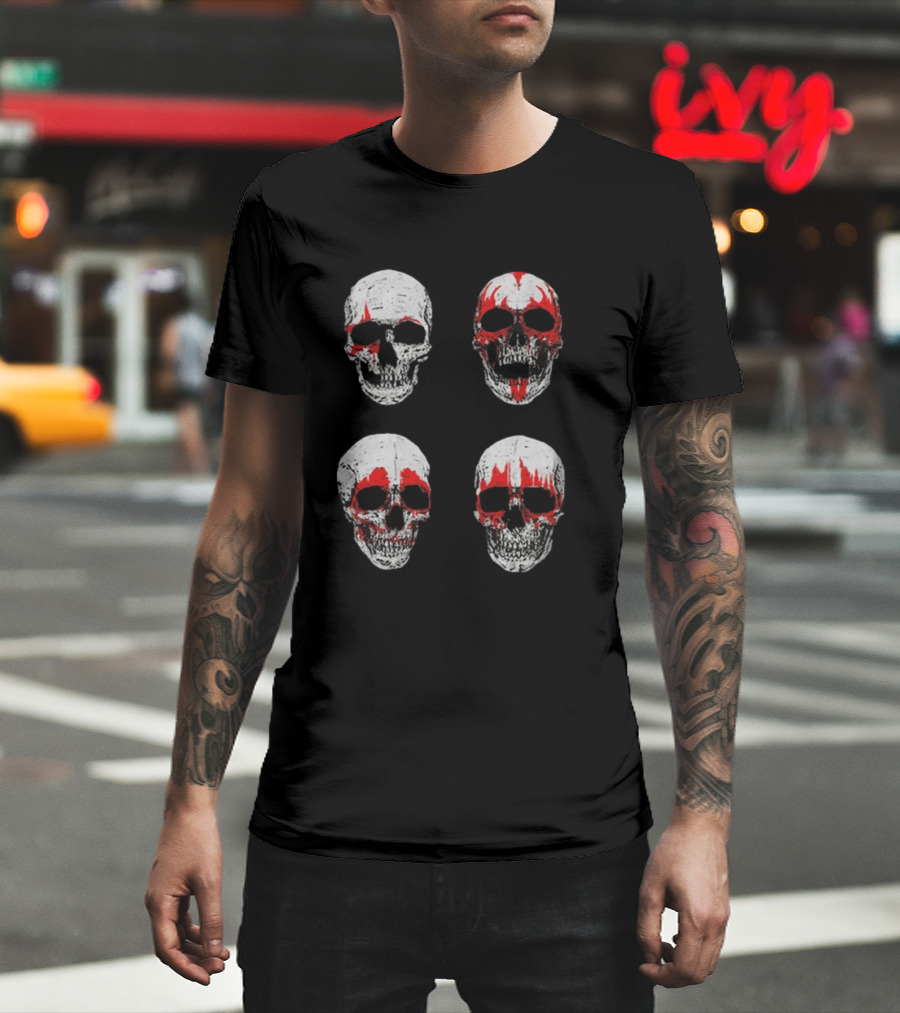 Glow In The Dark Hotter Than Hell Red And White Skulls T-Shirt