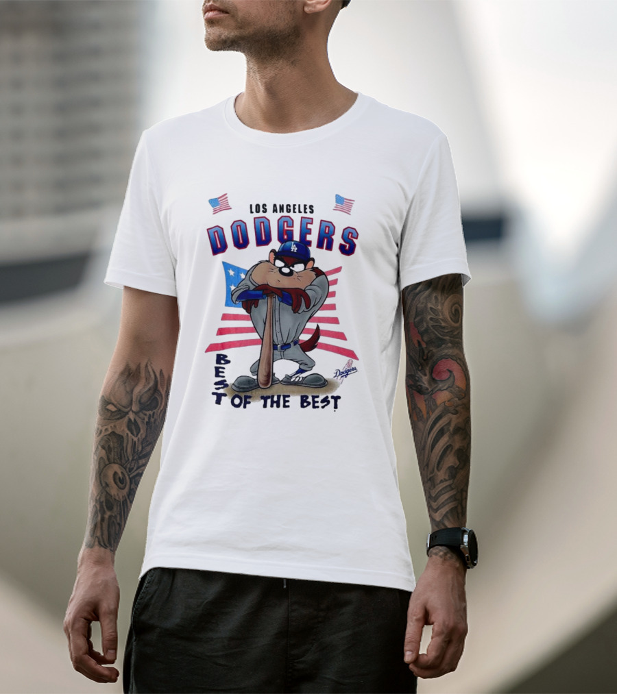 Los Angeles Dodgers Best Of The Best With Mascot And American Flags T-Shirt