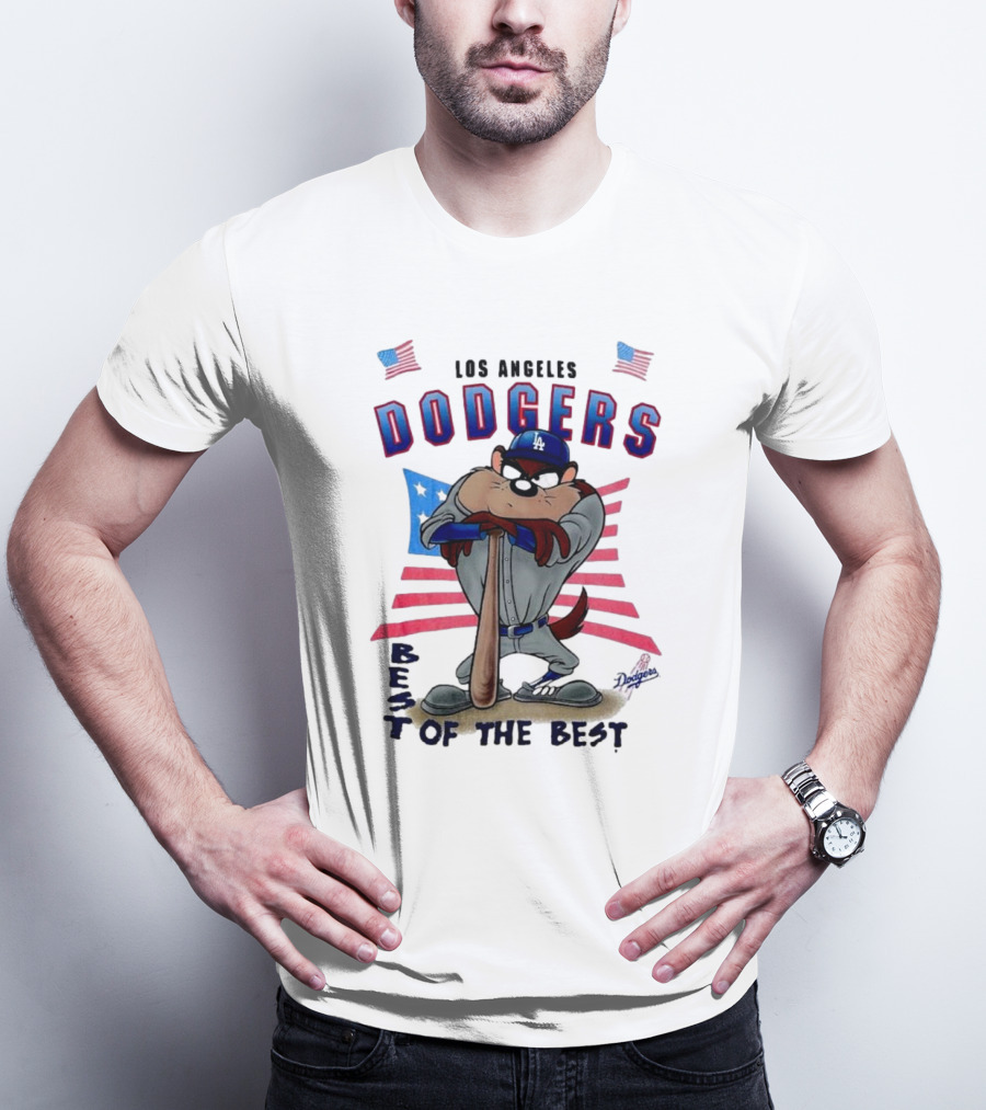 Los Angeles Dodgers Best Of The Best With Mascot And American Flags T-Shirt