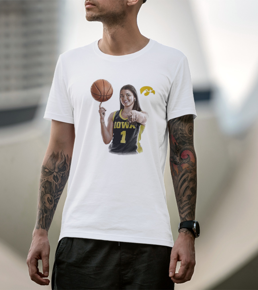 Taylor Stremlow Iowa Basketball Number 1 Portrait Signature With Team T-Shirt