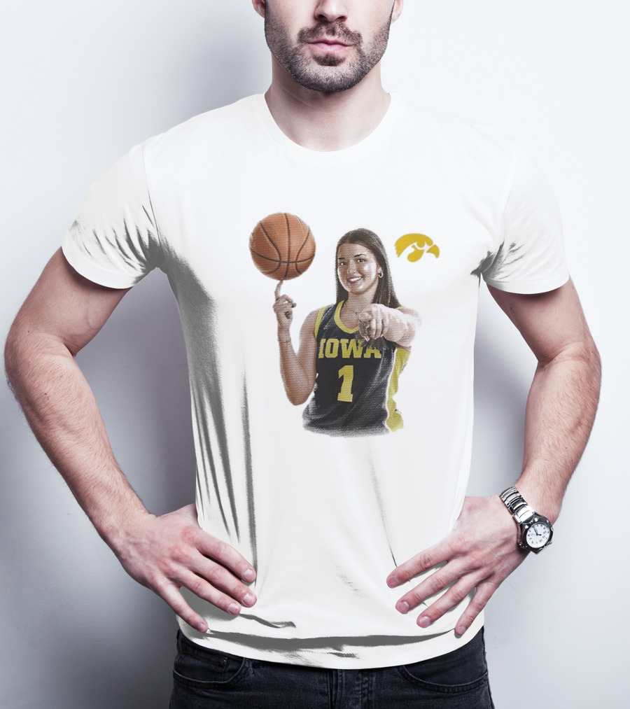 Taylor Stremlow Iowa Basketball Number 1 Portrait Signature With Team T-Shirt