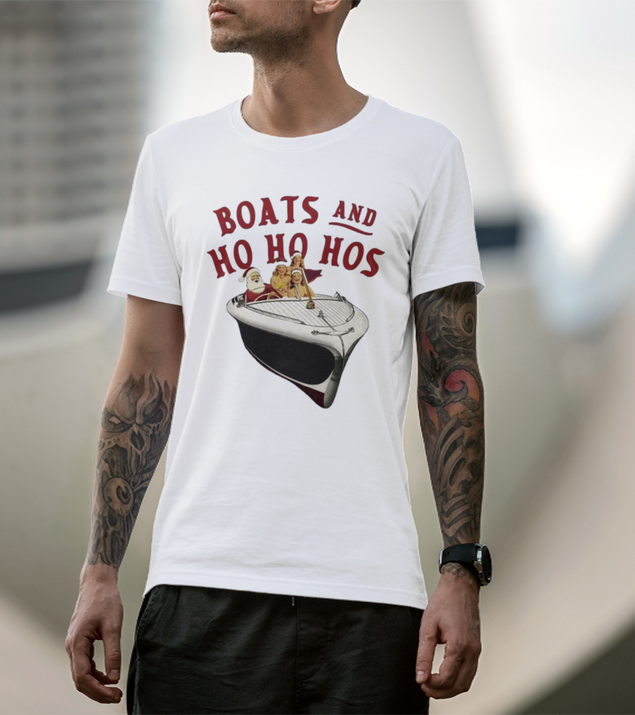 Boats And Ho Ho Hos Santa And Crew On A Christmas Boat T-Shirt