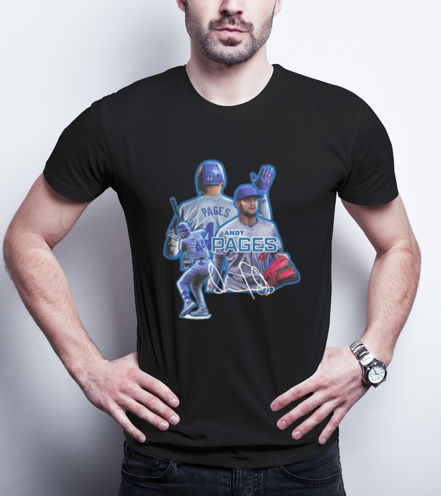 Andy Pages LA Dodgers Baseball 44 Signature Player Collage T-Shirt