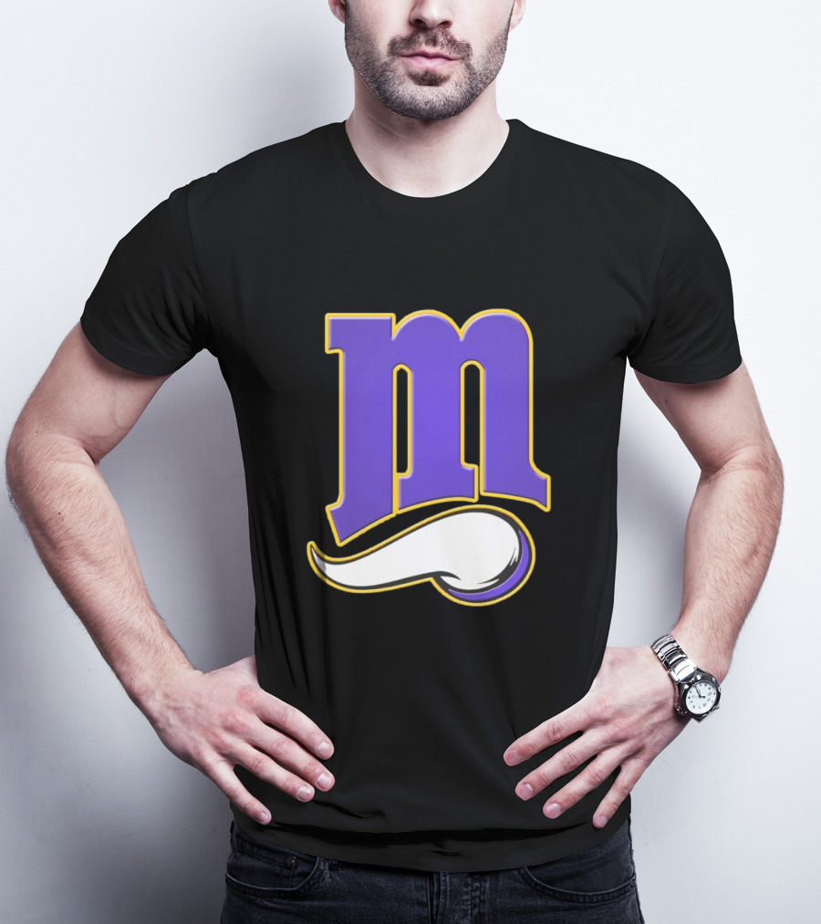 Minnesota Vikings And Minnesota Twins M Logo Fusion In Purple And White T-Shirt